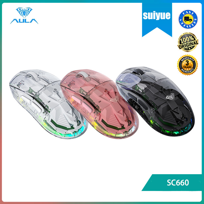 Aula SC660 Wireless Gaming Mouse Transparent Bluetooth/2.4G/wired RGB ...