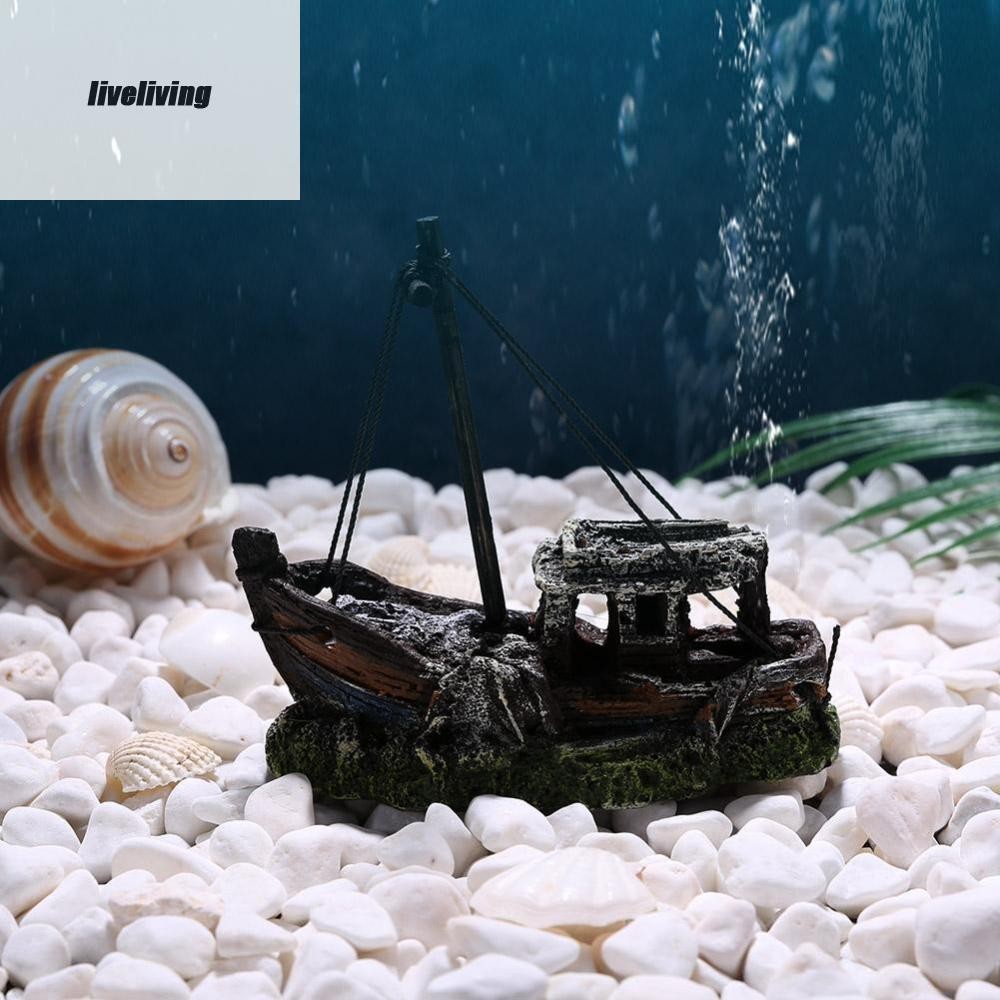 AU Artificial Ship Aquarium Ornaments Resin Boat Fish Tank Landscaping ...