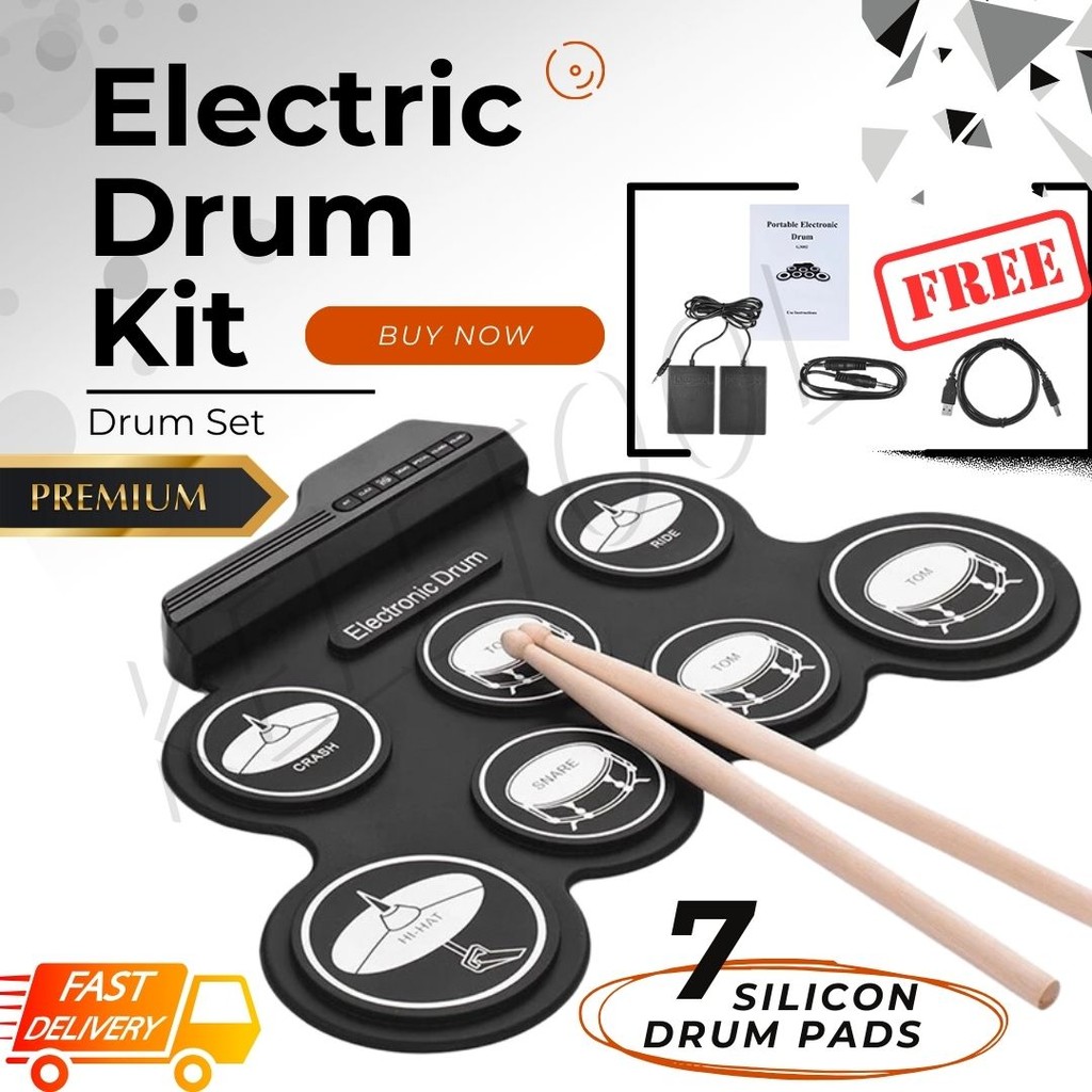 KELETOOL USB Roll-Up Silicon Drum Pad Electronic Drum Kit Set with ...