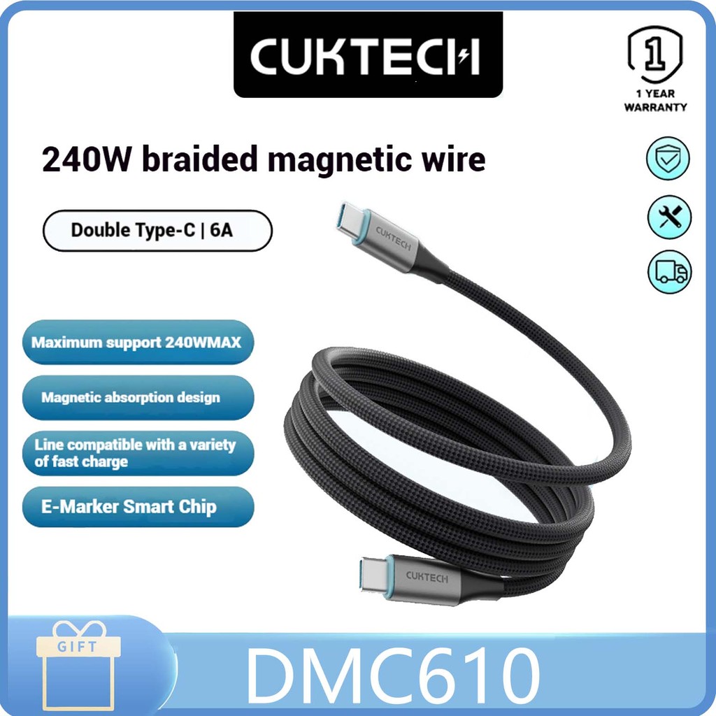 CUKTECH CMC610 C-C Magnetic Braided Data cable Dual Type-c Fast charging cable | Shopee Malaysia