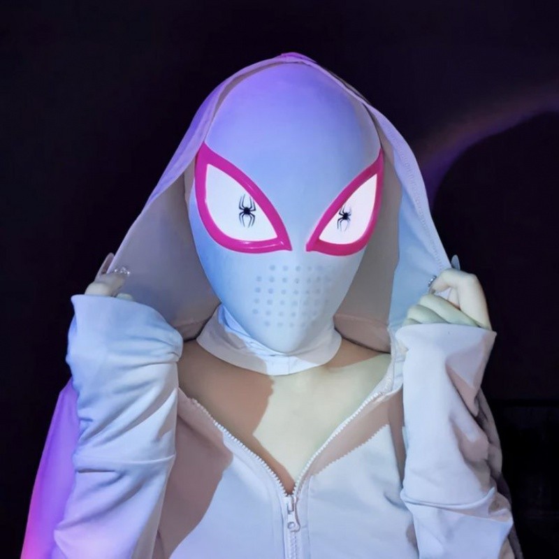 Gwen Spiderman Headgear Eyes Movable Touch Glowing cos Electric Remote ...