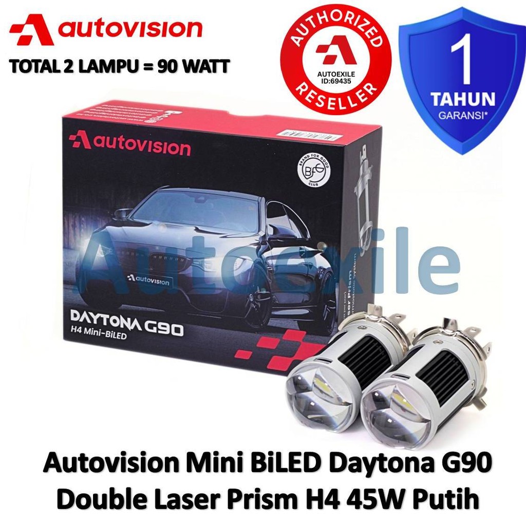 PUTIH Autovision Mini BiLED Daytona G90 H4 White 6000K Lens Double Laser Prism Projector Projie ...
