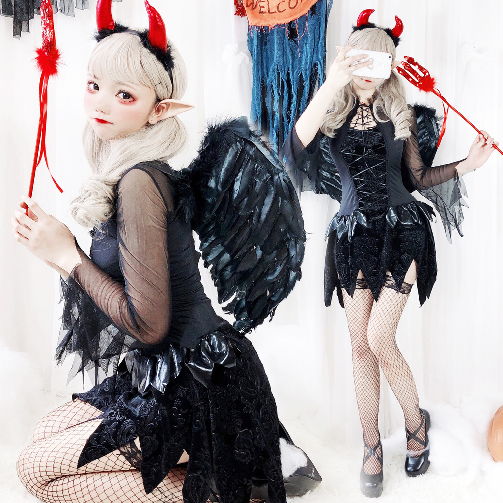 Halloween Costume Adult Female Angel Demon Black cosplay Witch Vampire ...