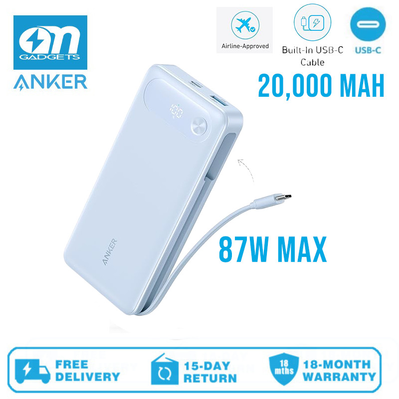 Anker A1383 Power Bank, 20,000mAh Portable Charger with Built-in USB-C ...