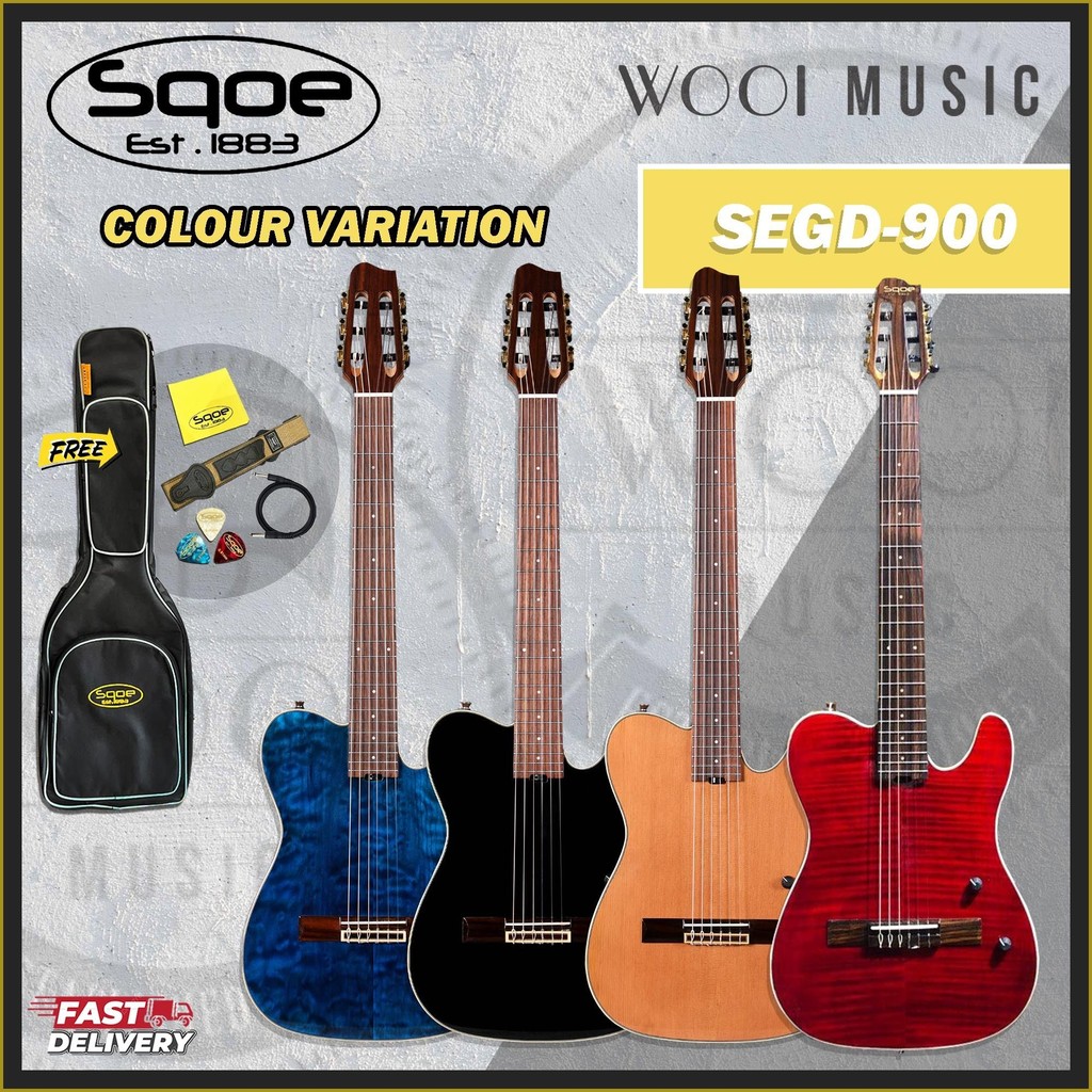 SQOE SEGD900 Nylon-String Classical Acoustic Electric Guitar w/Bag ...