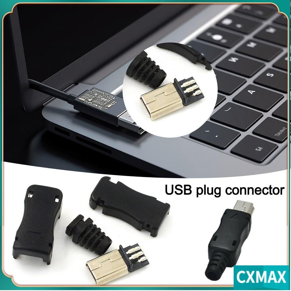 CVMAX USB 2.0 Jack, DIY Mini USB Jack Mini USB Male Connector, 5Pin Plug Socket 4 In 1 Assemble ...