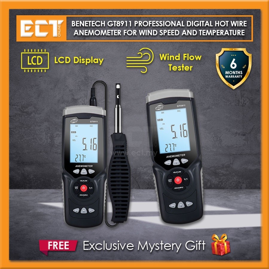 Benetech GT8911 Professional Digital Hot Wire Anemometer for Wind Speed and Temperature | Shopee ...
