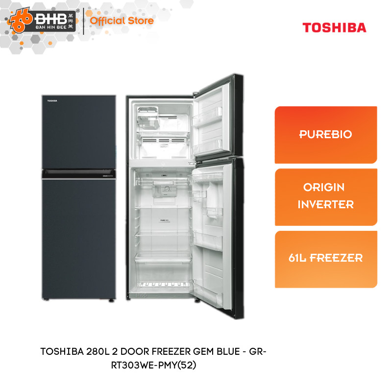 Toshiba 280L 2 Door Refrigerator GR-RT303WE-PMY(52) Gem Blue PureBIO ...