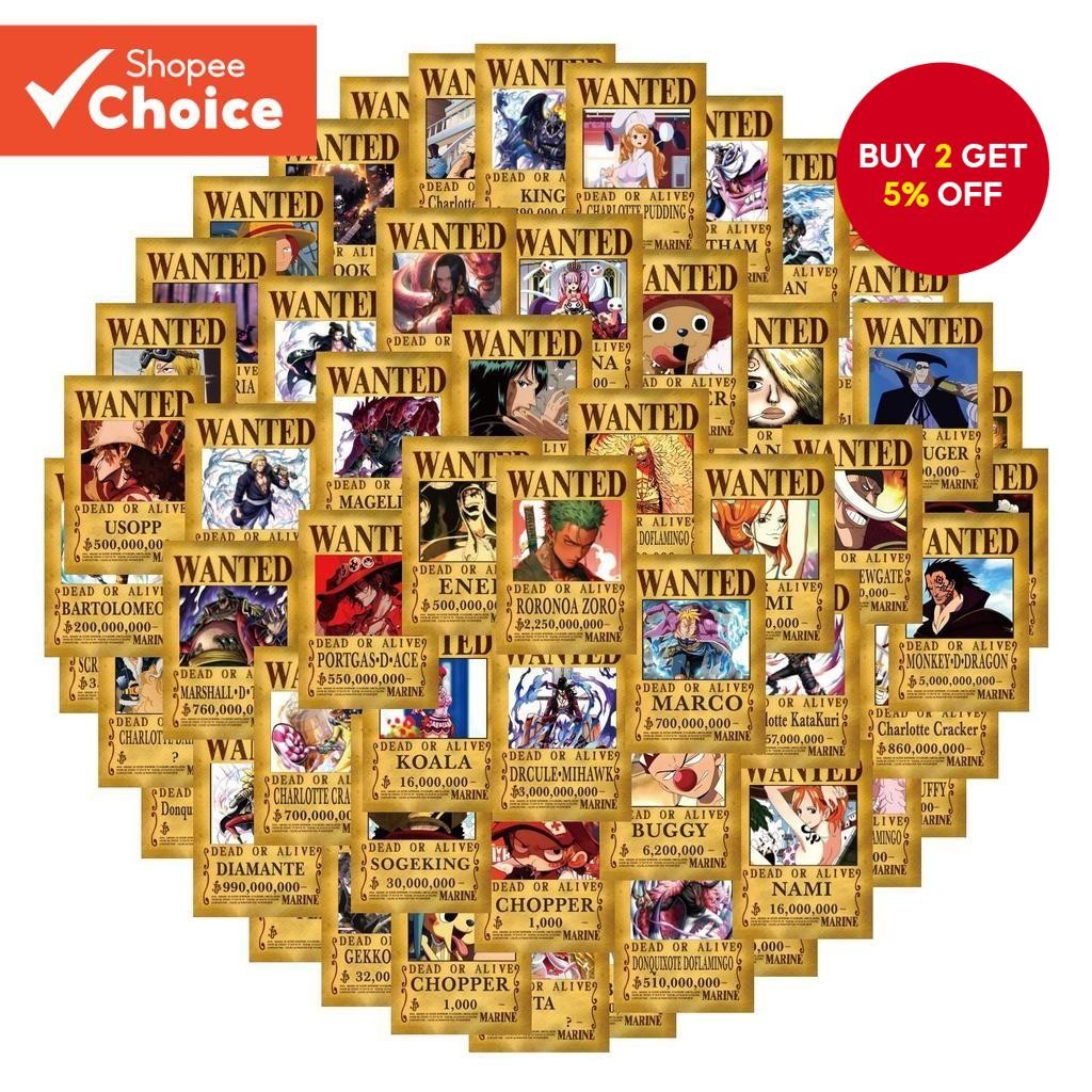 100/50PCS One Piece Wanted Stickers - Waterproof Vinyl Decals for ...