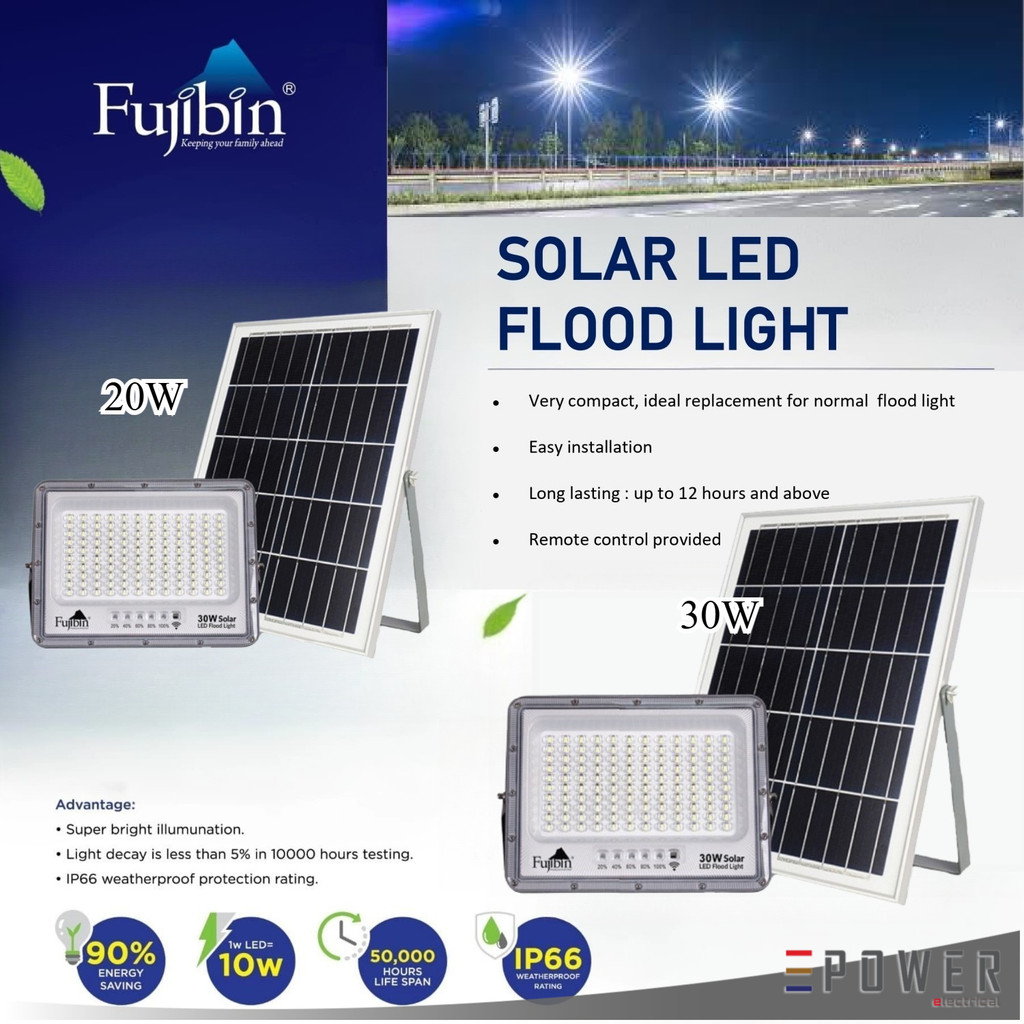 FUJIBIN SOLAR LED FLOOD LIGHT HEAVY DUTY ACTUAL WATT 20W 30W DAYLIGHT ...
