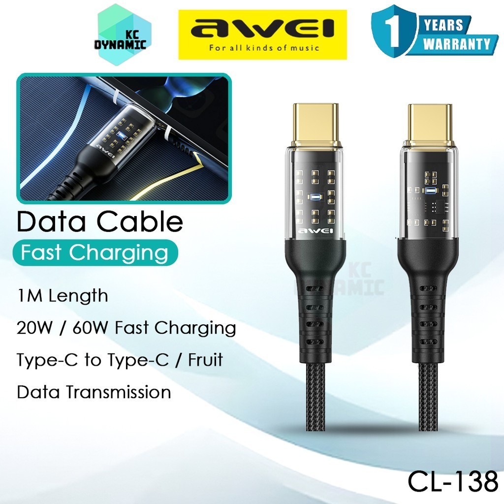 Awei CL-138 Data Cable 60W Fast Charging Cable Mobile Kabel 60W Cable ...
