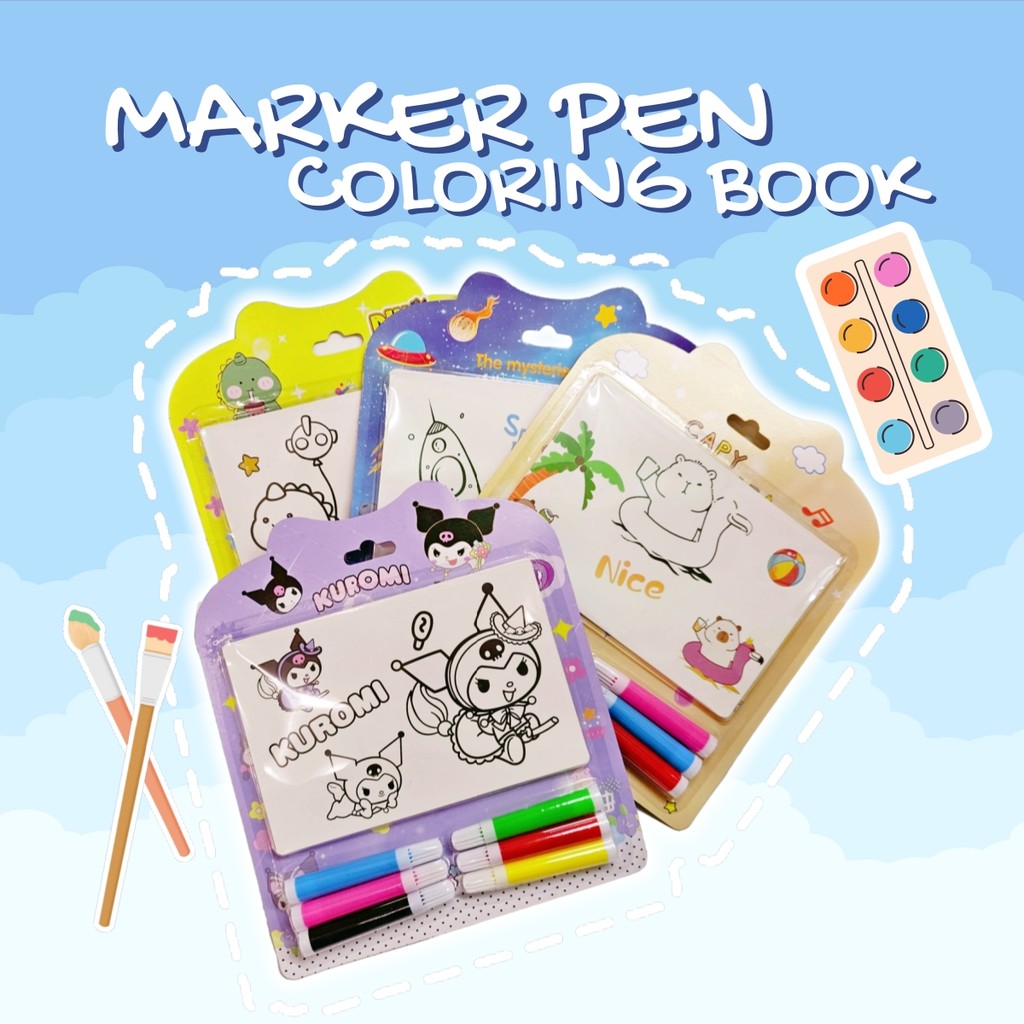 Children Cartoon Marker Pen Coloring Book Set Kid Colourful DIY Art ...