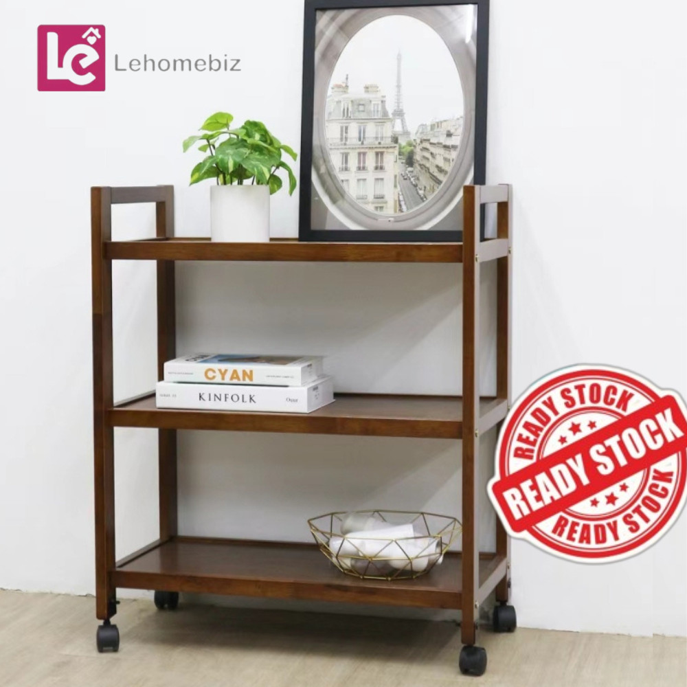 3-Tier Solid Wood Kitchen and Living Room Trolley Troli Dapur dan Ruang ...