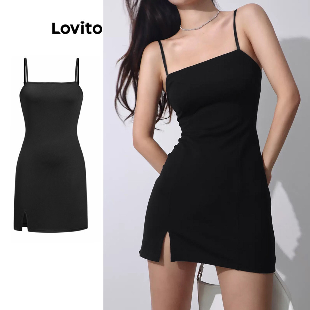 Lovito Elegant Plain Split Dress for Women L91ED394 Lovito Gaun Split ...