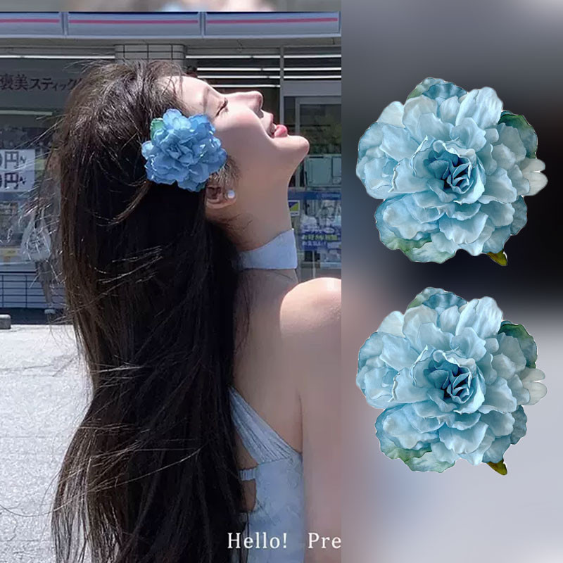Big Blue Flower Hair Clip Female Forehead Side Bangs Clip Vacation ...