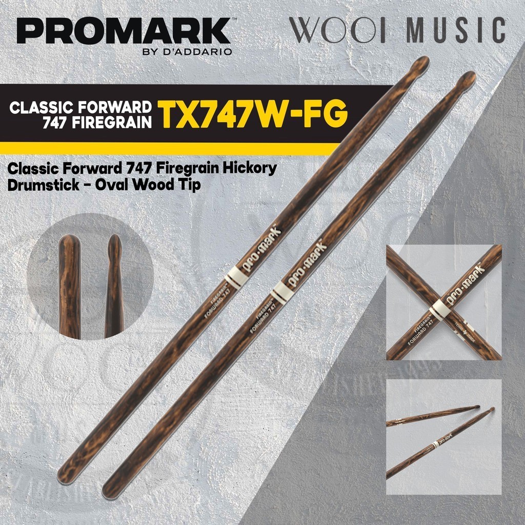 Promark TX747W-FG Classic Forward 747 Firegrain Hickory Drumstick ...