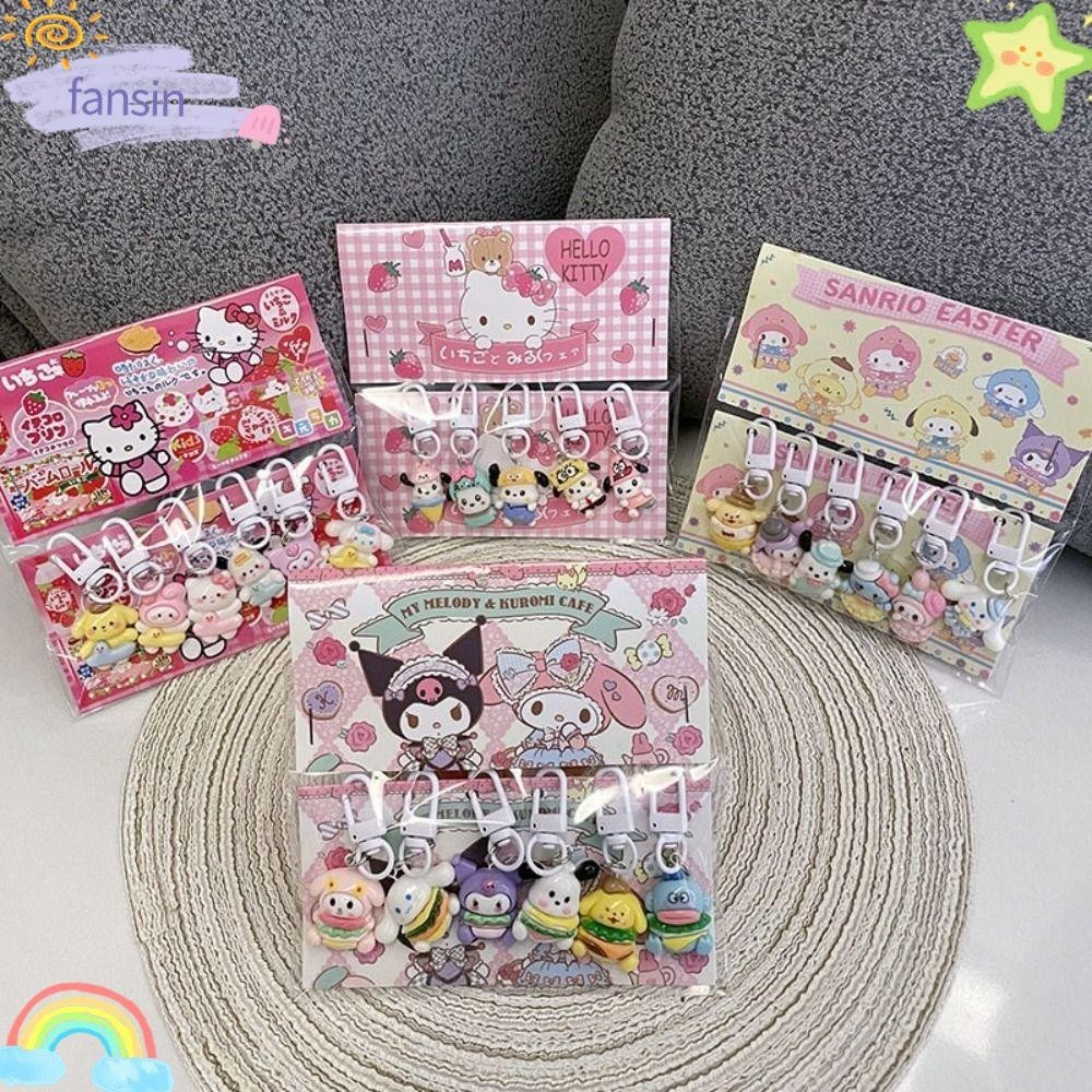FANSIN 6Pcs/set Labubu Keychain, Hello Kitty Kuromi Sanrio Key Chain ...