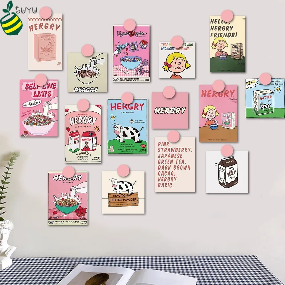 15pcs Korean Milk Wall Stickers Pink Girls Vintage for Art Bar Door ...