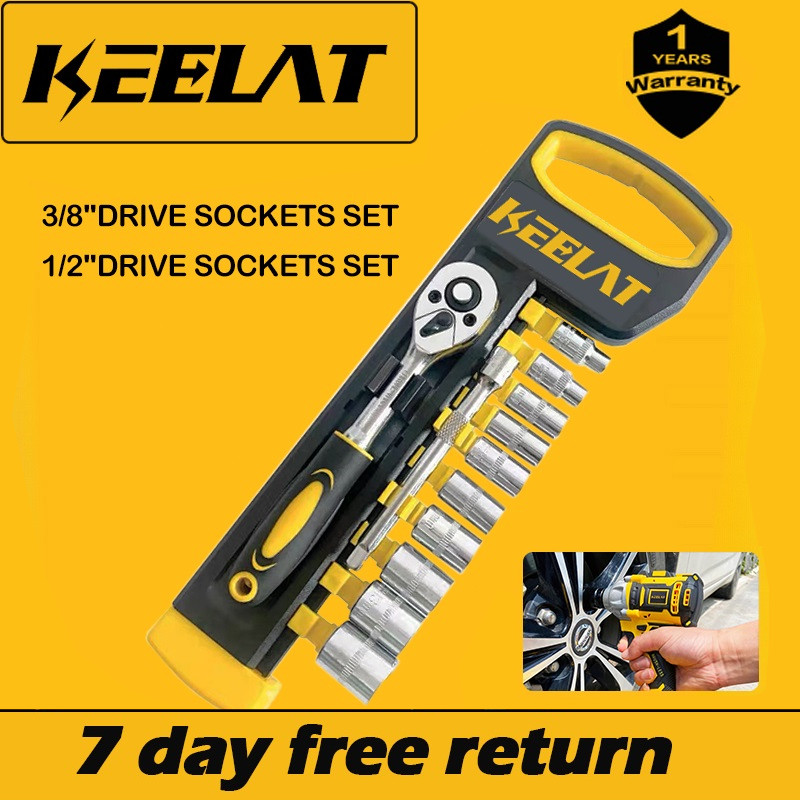 KEELAT 12PCs Set Heavy Duty Ratchet Wrench Socket Spanner Tool Set ...