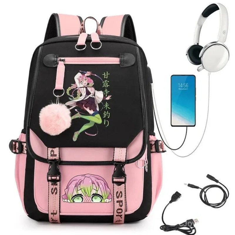 Demon Slayer Kanroji Mitsuri Backpacks Teenarges Schoolbag Anime USB ...