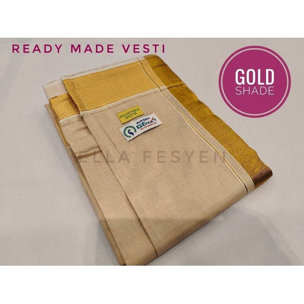 Ready Made Vesti/ Dhoti For Men With Velcro Copper and Gold Shade ...