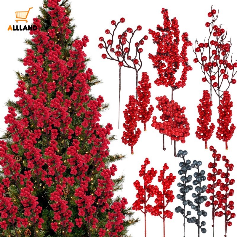 5Pcs Artificial Red Berries Branches - Christmas Simulation Plants Fake ...