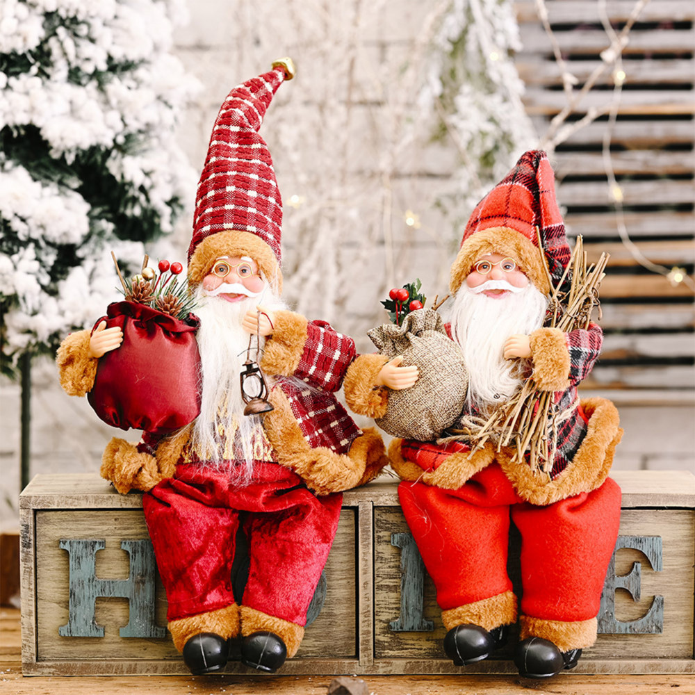 YL 35CM Santa Figurines Doll Christmas Sitting Santa Claus Decoration ...