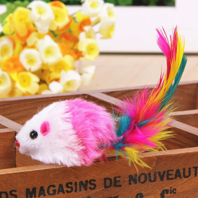 Furry Mouse Cat Kitten Real Fur Gravel Sounds Cute Toy Toys Faux Cat ...