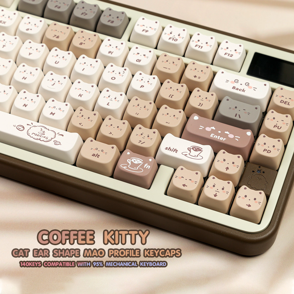 Coffee Cat 140Keys/Set Keycaps PBT Ear Shape Dye-Sublimation MAO ...