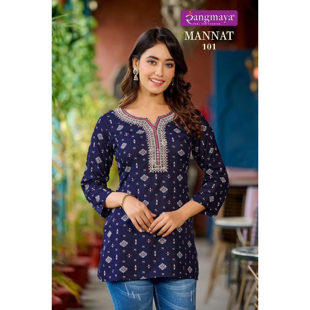 Indian Designer Readymade Short Top/Rayon Plain Printing Short Top ...