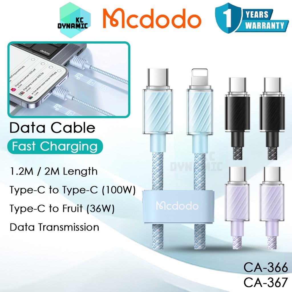 Mcdodo CA-366 Data Cable 100W Fast Charging Cable Mobile Cable Type-C Cable Kabel Mcdodo CA-367 ...
