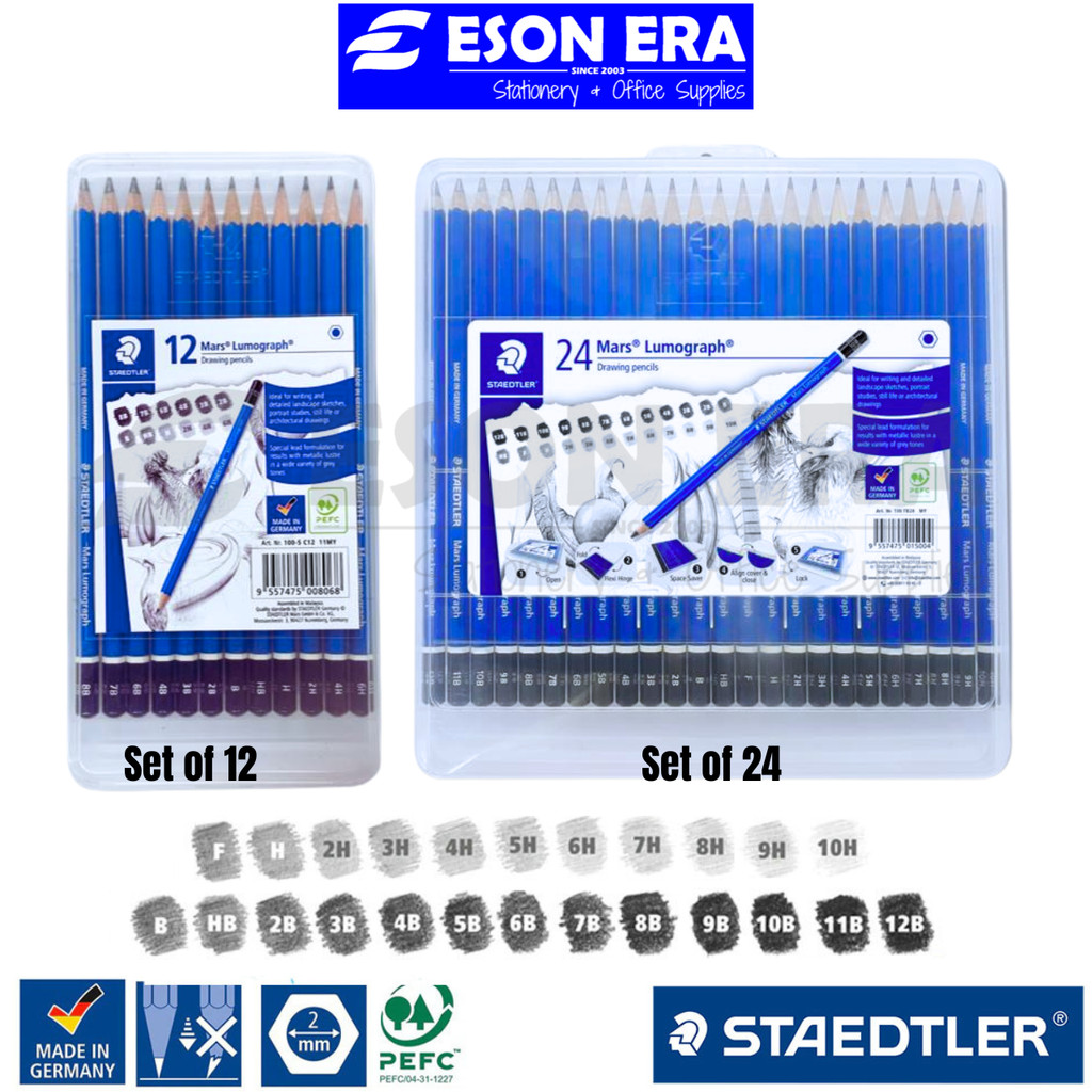 Staedtler Mars Lumograph Pencil Set 12 pcs/ Set 24pcs with Casing | Shopee Malaysia