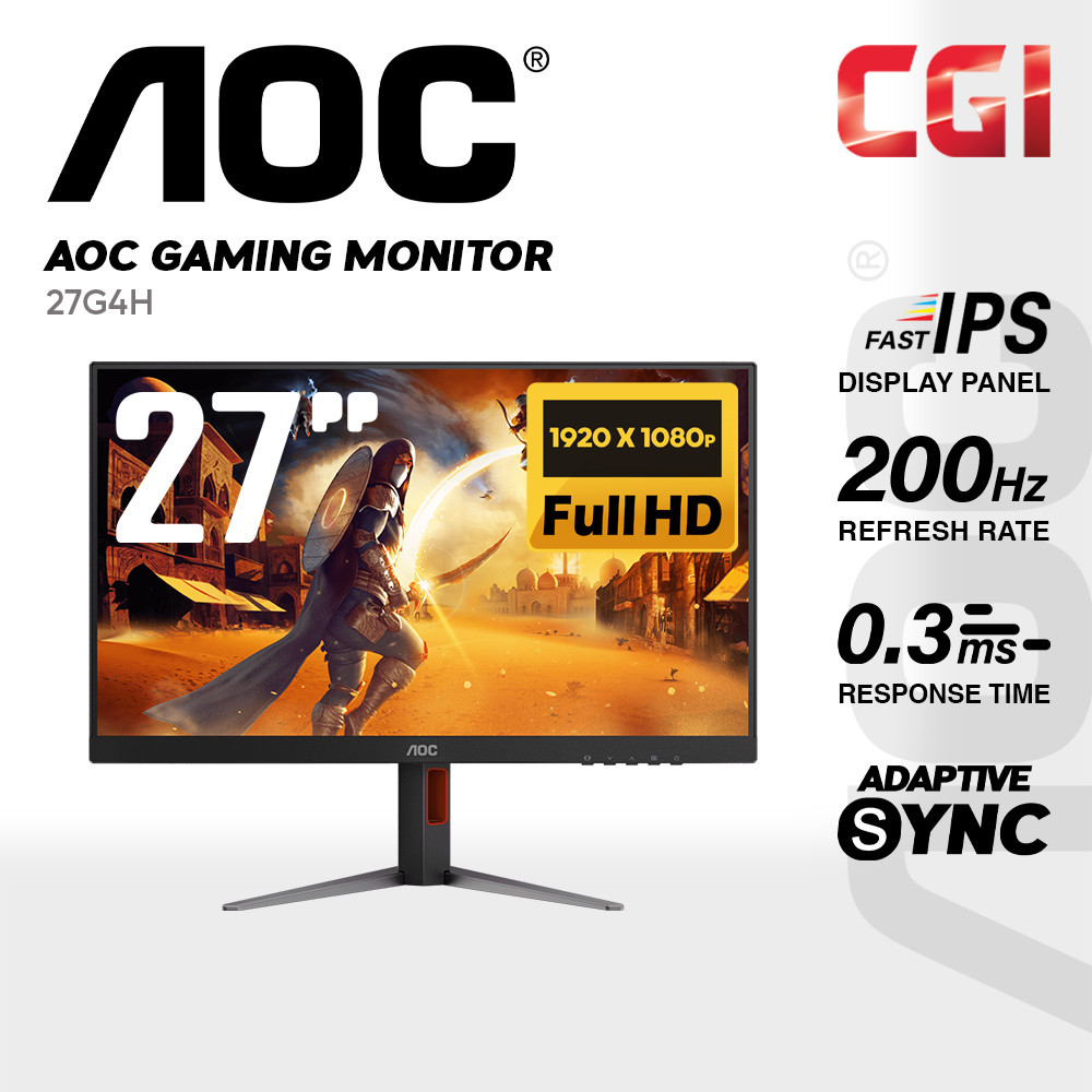 AOC 27" 27G4H Fast IPS FHD HDR10 Adaptive Sync 200Hz 0.3ms Ergonomic ...