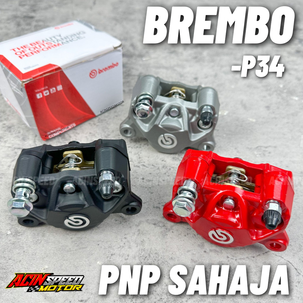 “GRADE A” BREMBO P34 CALIPER PUMP SIAP BRAKE PAD DEPAN BELAKANG/ FRONT ...