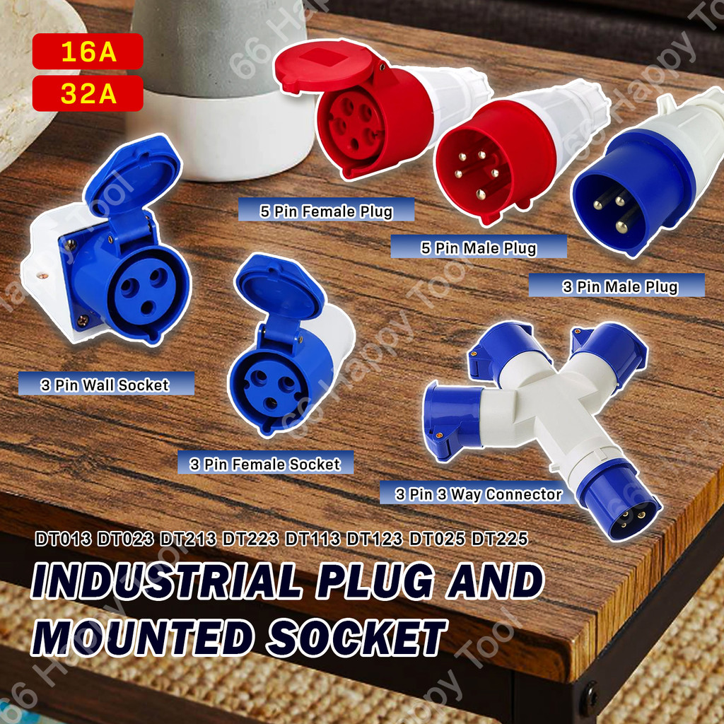 Industrial Plug and Socket 16A 32A Waterproof Electric Connector 3Pin ...