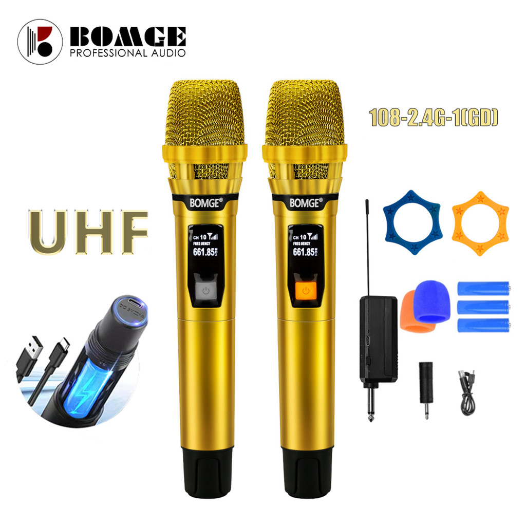 BOMGE 106 Wireless Microphone Professional UHF Microphone with Receiver ...