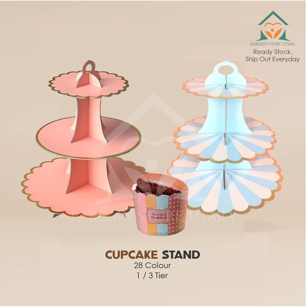 BSU Tempat Display Cupcake Stand 3 Tingkat Plain Striped 1 / 3 Tier ...