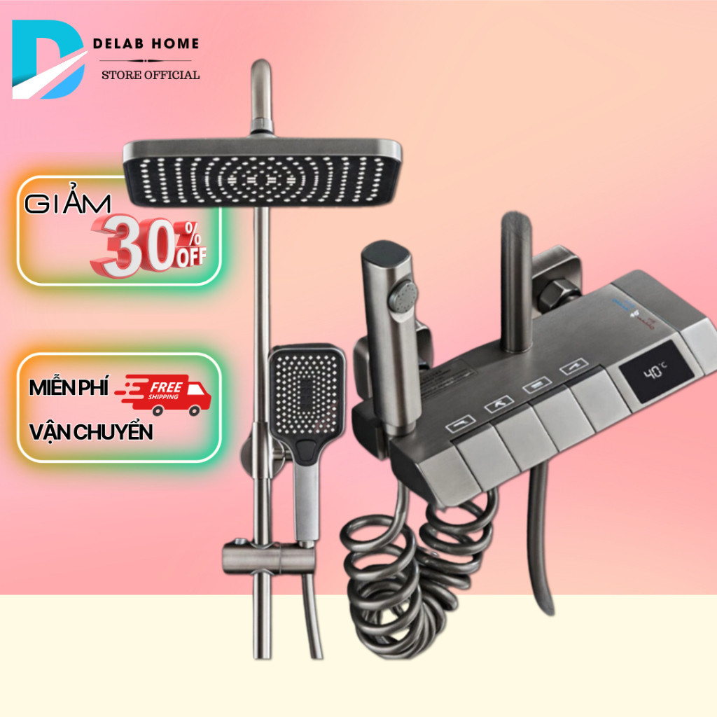 Keyboard standing shower head with temperature display, copper hot and ...