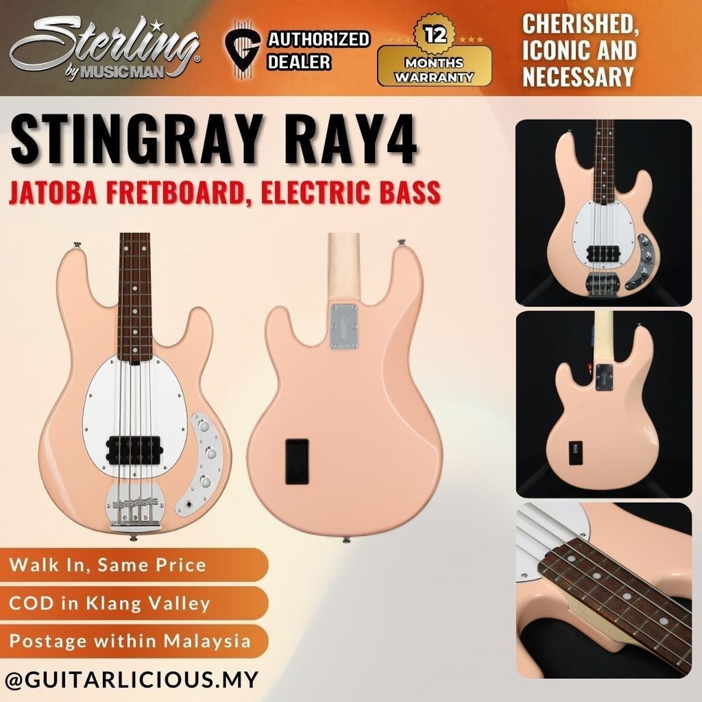 Sterling By Music Man StingRay RAY4 Electric Bass Guitar with Jatoba Fretboard - Pueblo Pink ...