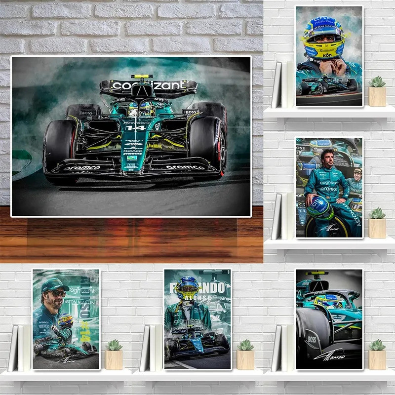 Super Formula Racer Alonso potret lukisan kanvas AMR23 perlumbaan ...