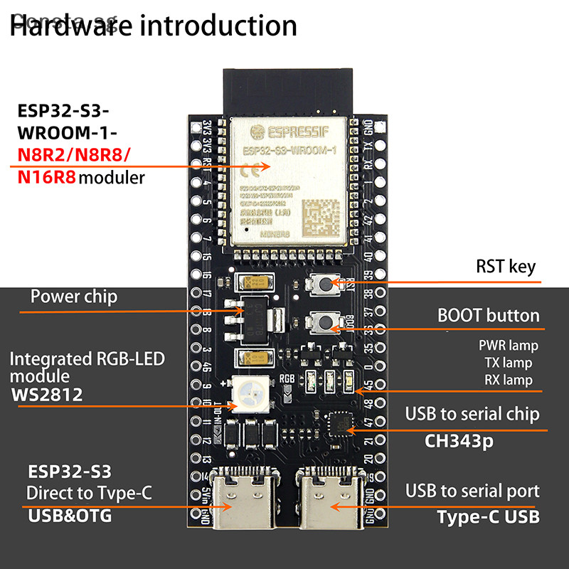 [cons] 44pin Type C 8m Psram Esp32 S3 Development Board 2 4g Wifi
