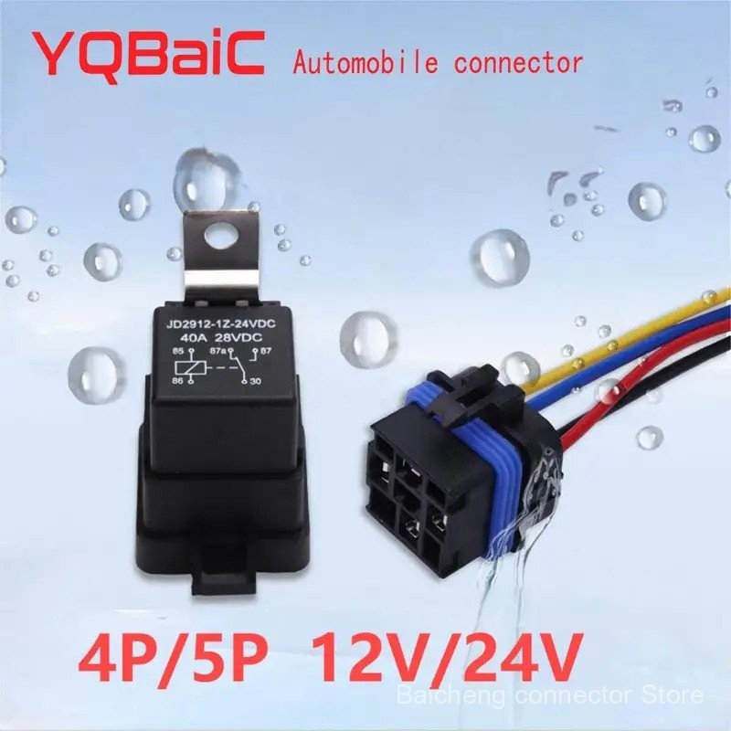 Dc12v/24V, 40A, 5 pin, 4 pin, 150mm panjang kabel pemegang relay kereta ...