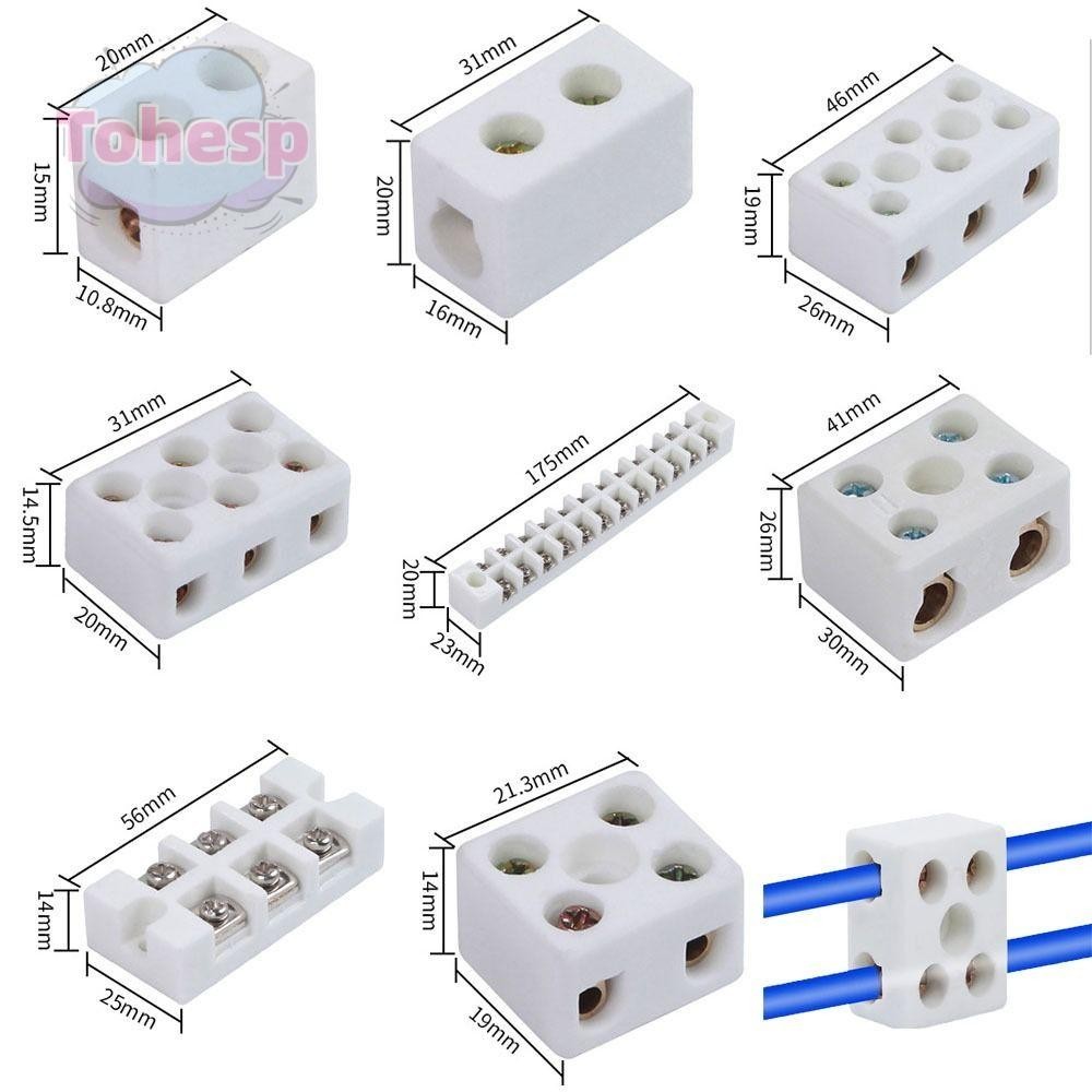TOHESP Ceramic Wiring Terminal Block, 1 In 1 Out 2 In 2 Out Screw Wire ...