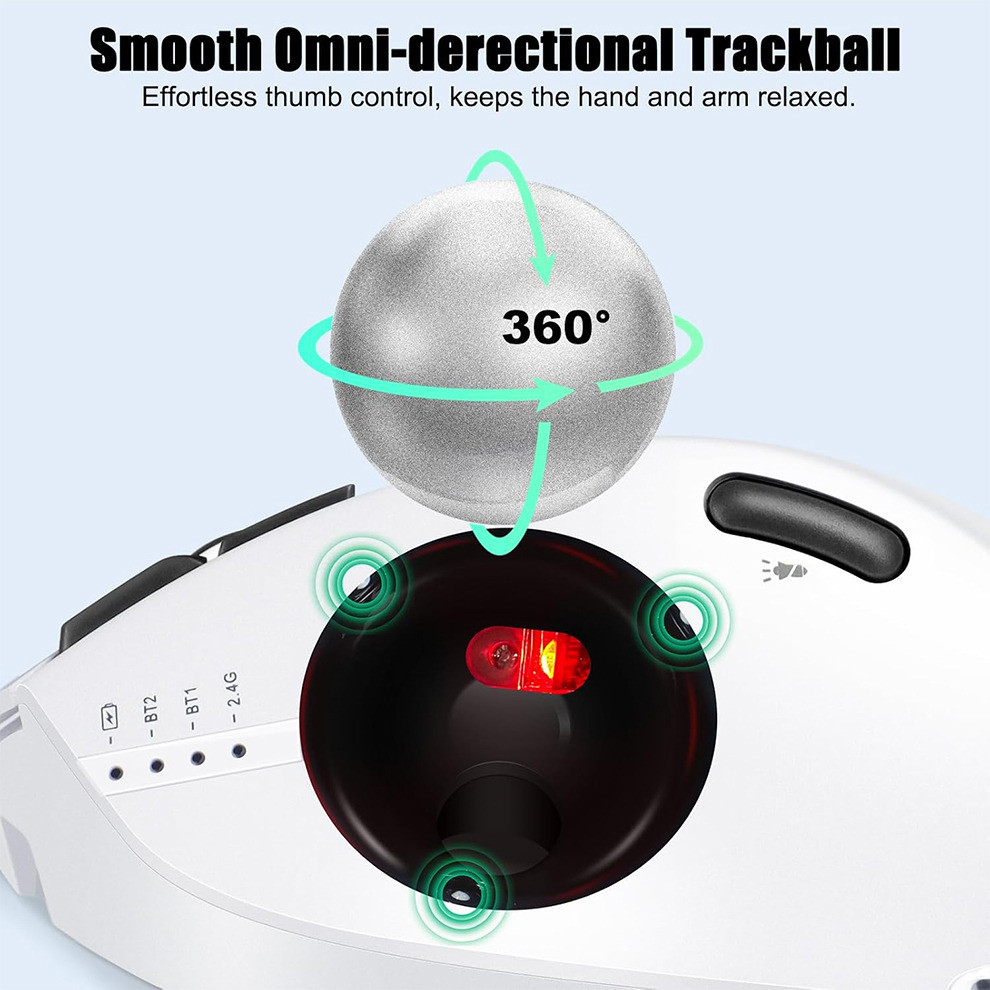 Bluetooth Trackball Mouse Ergonomic Rollerball 2.4G Wireless Mouse ...