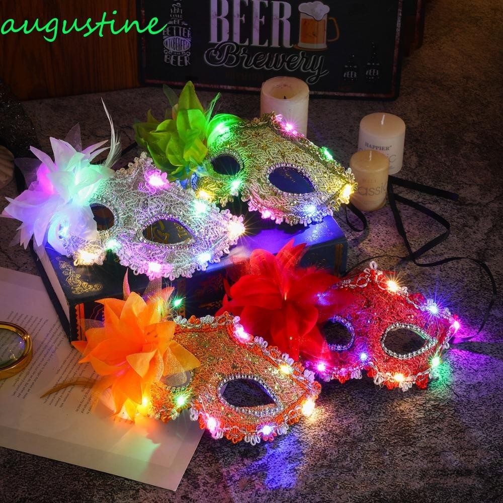 AUGUSTINE Feather Flower Mask, Half Face Mask Lace LED Glowing Mask ...