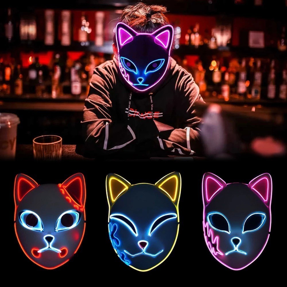 Demon Slayer LED luminous mask creative Demon Slayer cos fox face mask ...