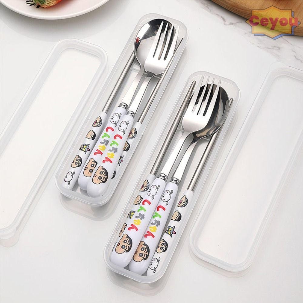 CEYOU 1/3/4Pcs Crayon Shin-chan Cutlery Set, Simplicity Cartoon ...
