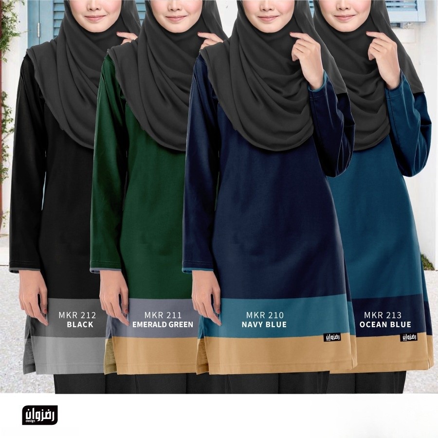 Baju Muslim T-Shirt Kurung Color Block Muslim Sportswear Simple Daily ...