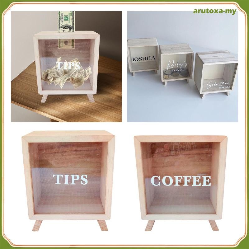 [ArutoxaMY] Bank Jar Piggy Bank Tip Jar for Gift Wooden Money Box Tip ...