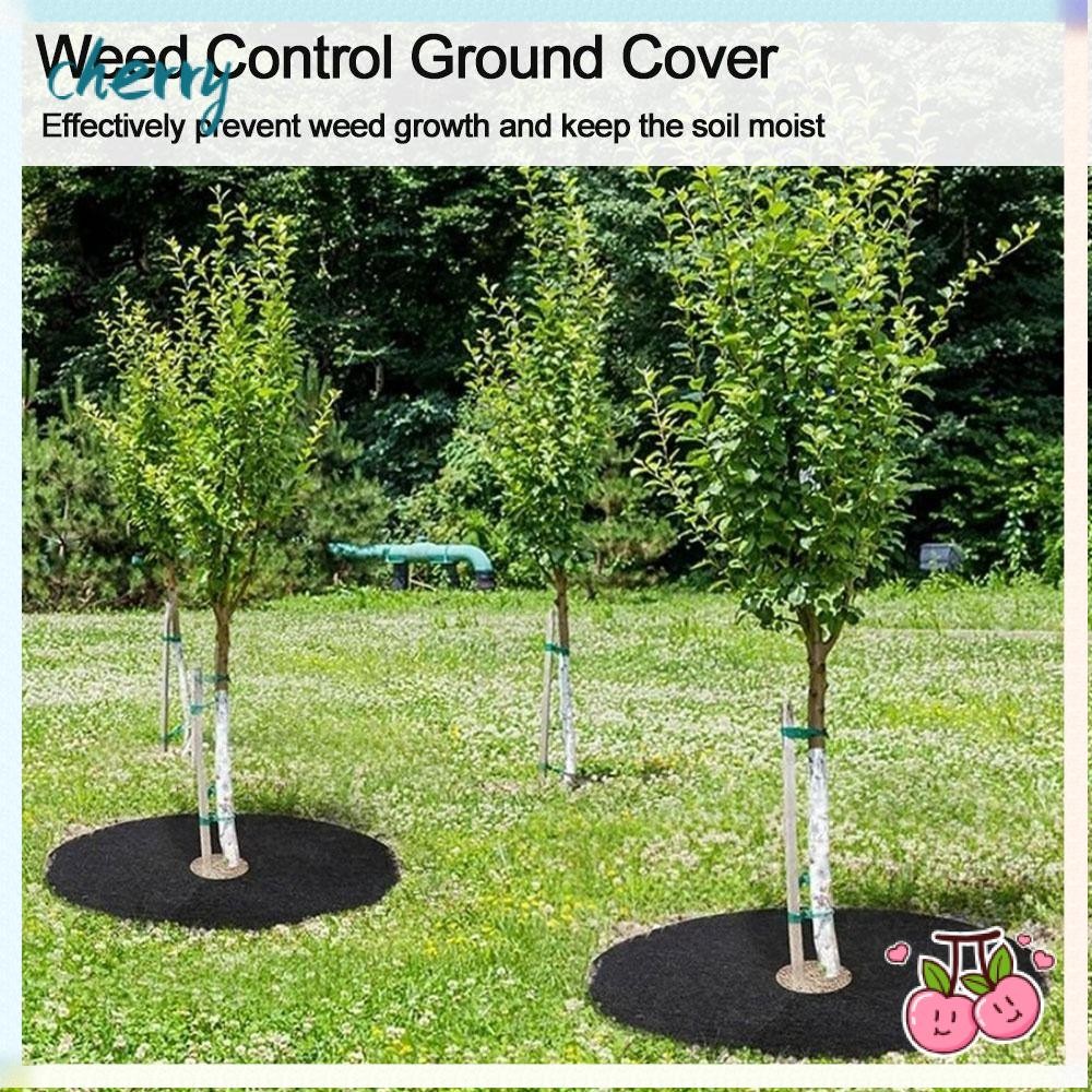 CHERRY 5Pcs Weed Control Ground Cover, Non-Woven Black Tree Mulch Ring ...